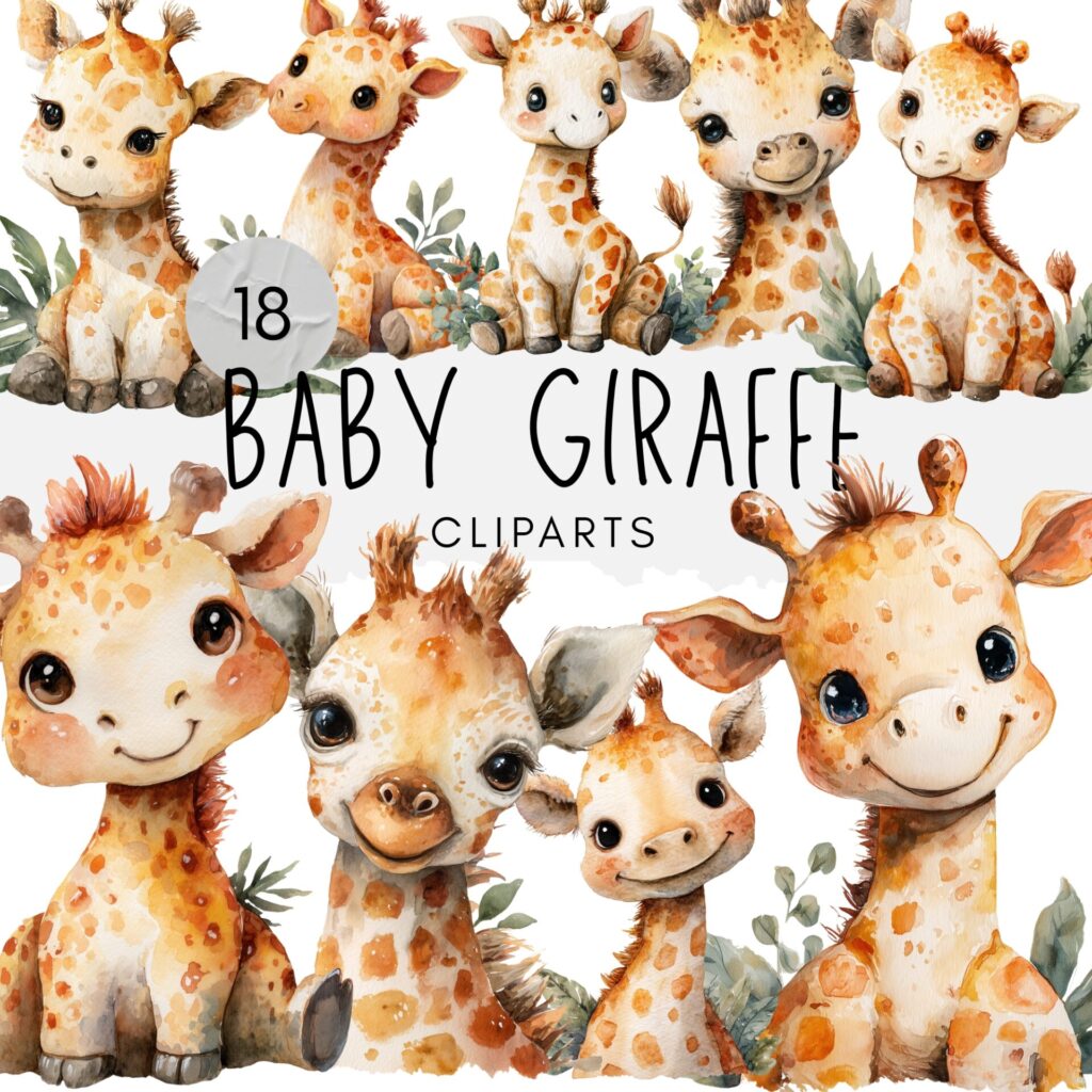 18 Watercolor Giraffe ClipArt - StudioAtMost