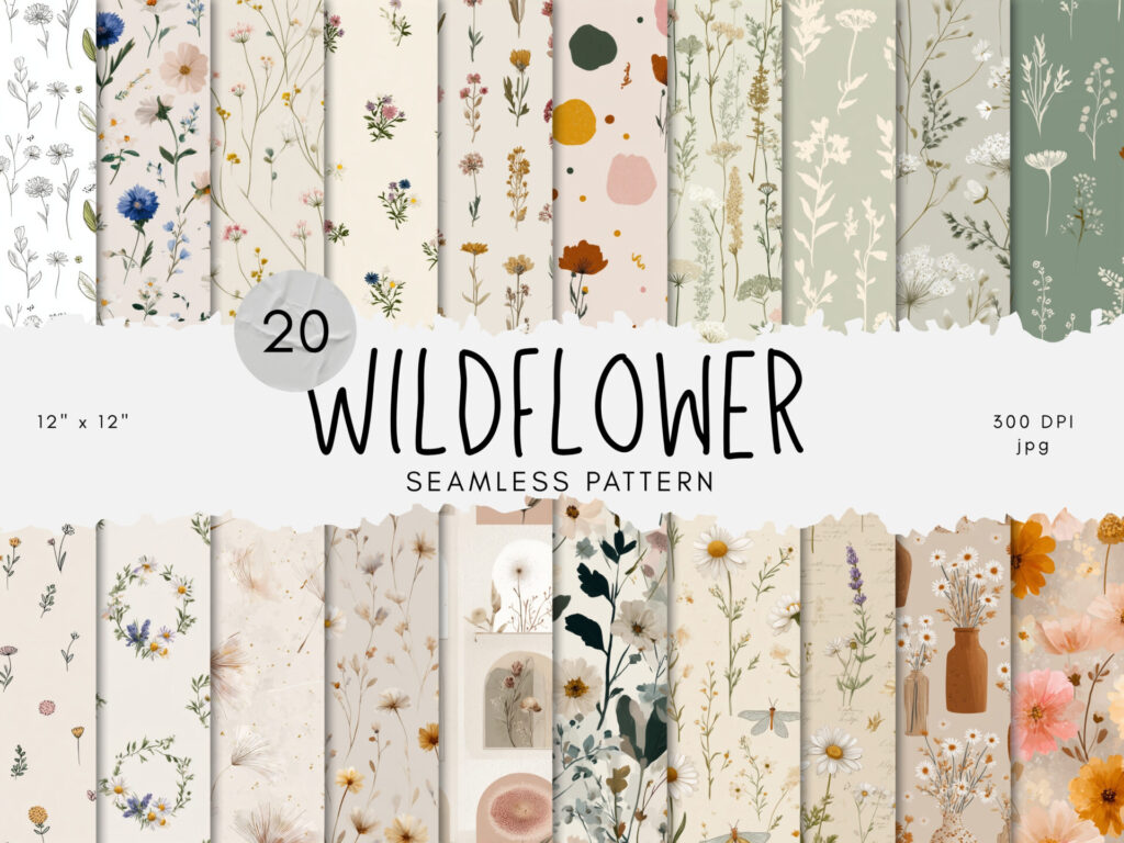 20 Wildflower Seamless Patterns - StudioAtMost