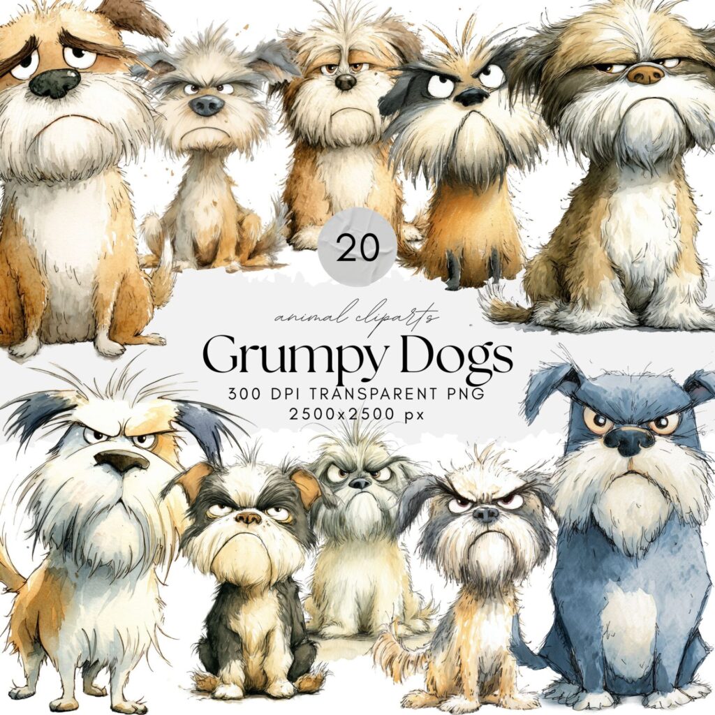 Grumpy Dogs Watercolor ClipArt - StudioAtMost