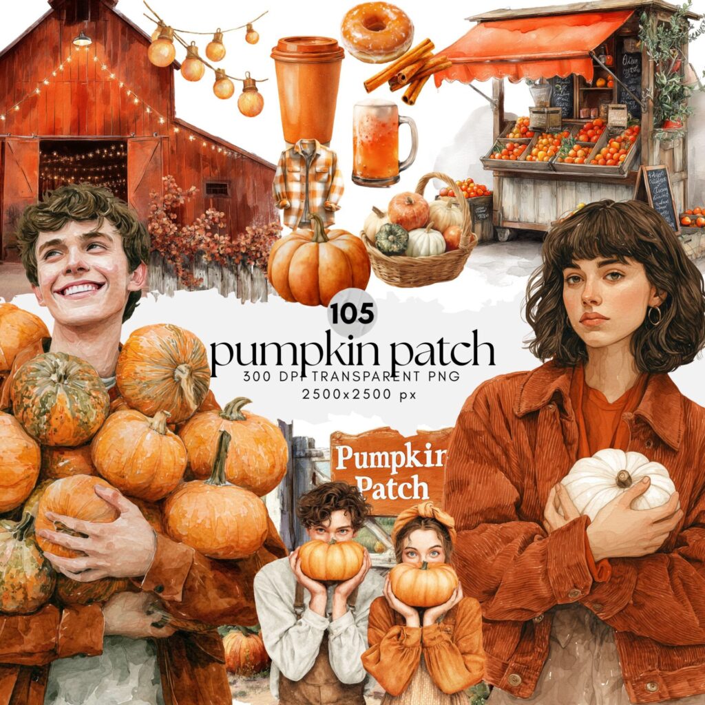 Watercolor Pumpkin Patch ClipArt - StudioAtMost